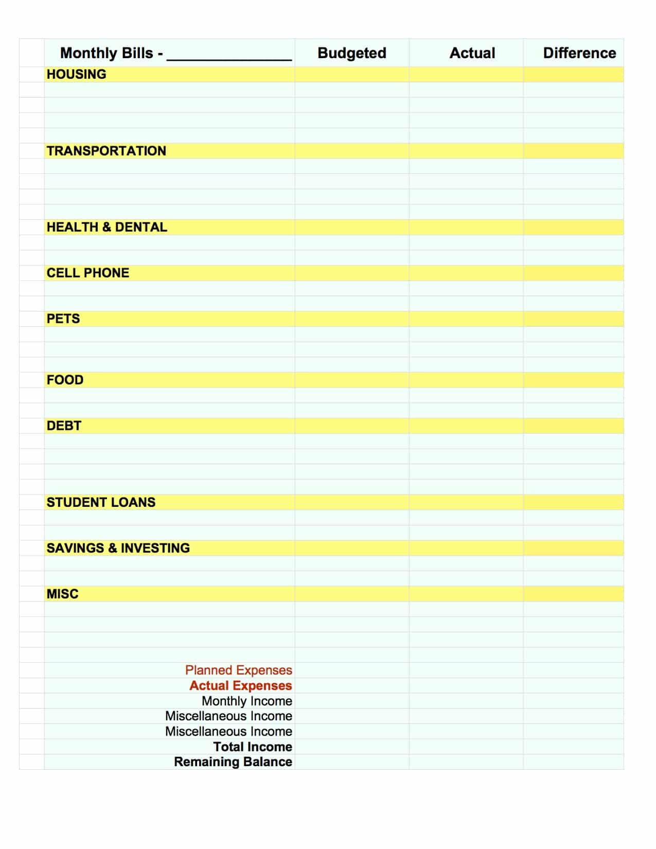 Monthly Budgeting Spreadsheet numbers Believe In A Budget